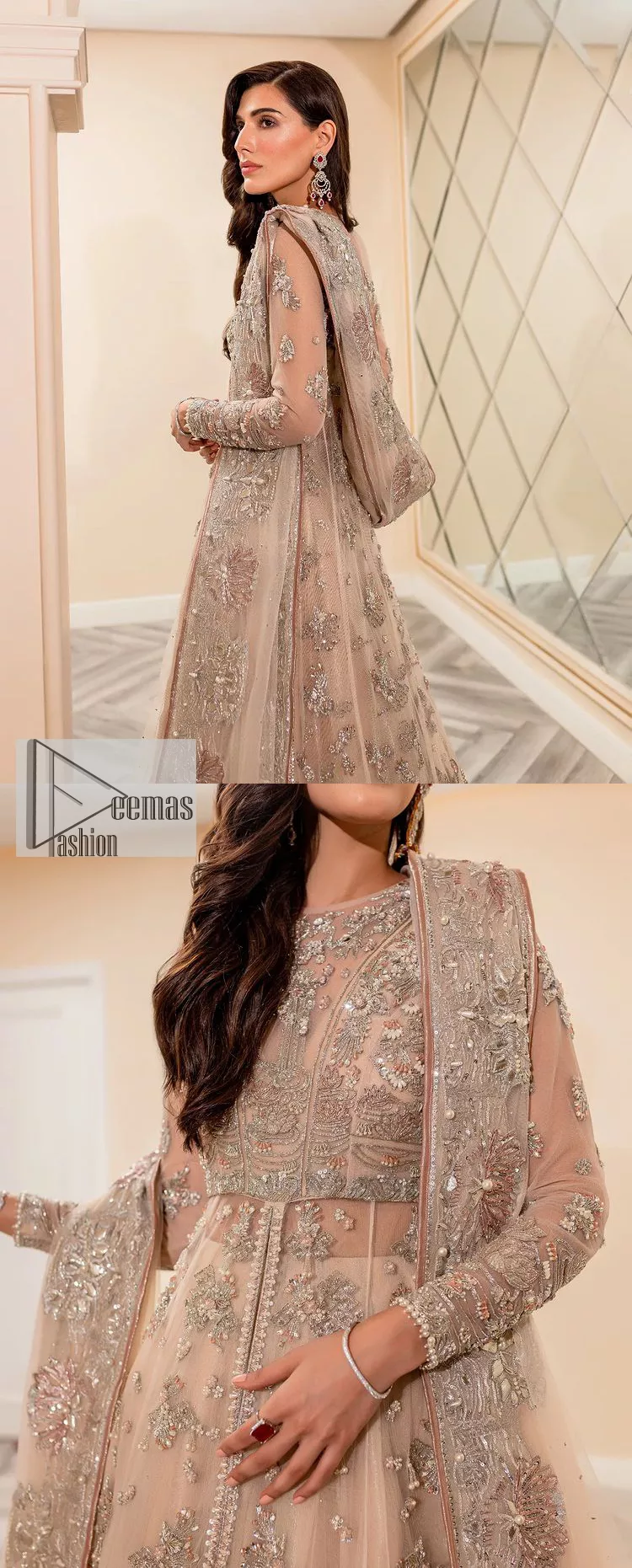 Peach Front Open Shirt - Sharara n Dupatta As Nikah Ouutfit