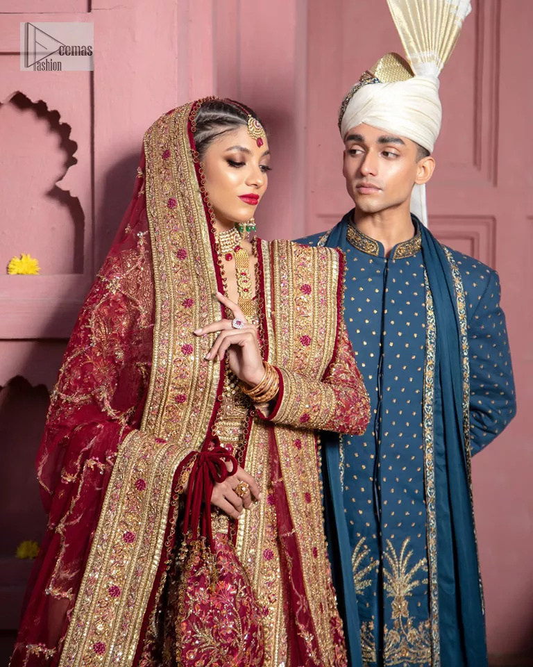 Deep Red Frock - Fish Cut Sharara - Dupatta