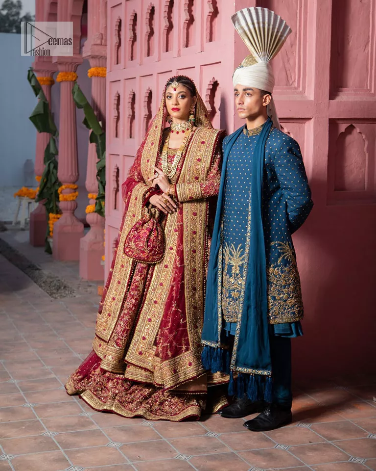 Deep Red Frock - Fish Cut Sharara - Dupatta